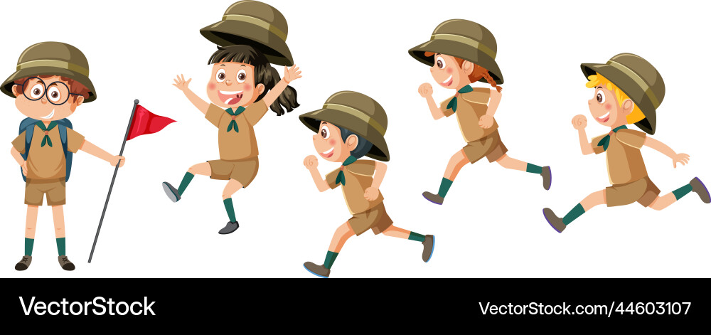 Scout kids group running Royalty Free Vector Image