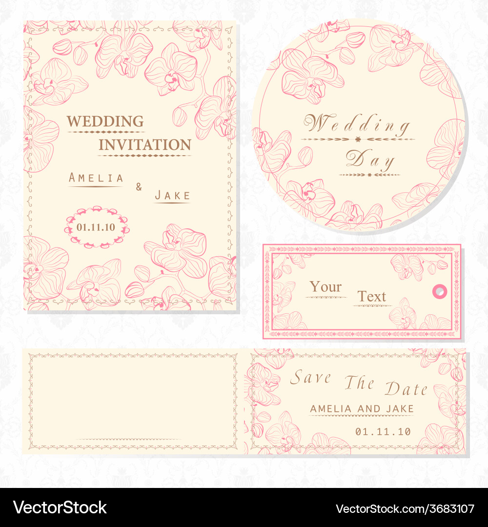 Wedding invitation cards and tag set Royalty Free Vector