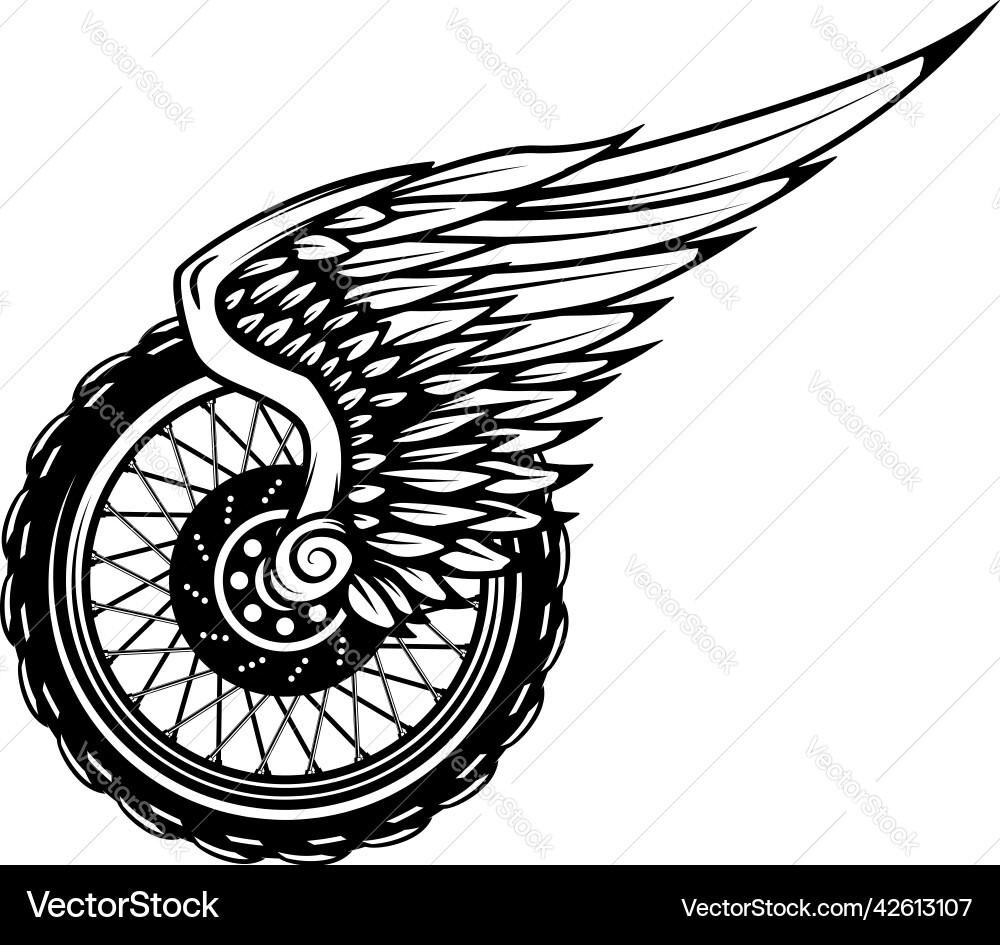 Winged wheel in monochrome style design element Vector Image