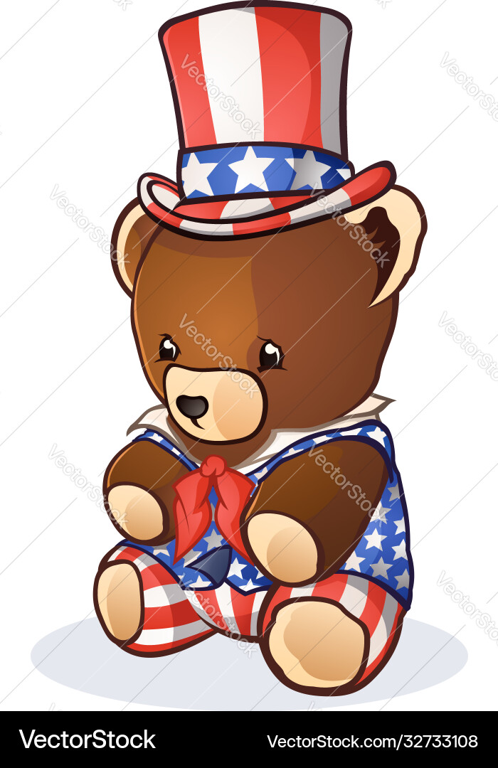 Uncle sam teddy bear cartoon Royalty Free Vector Image