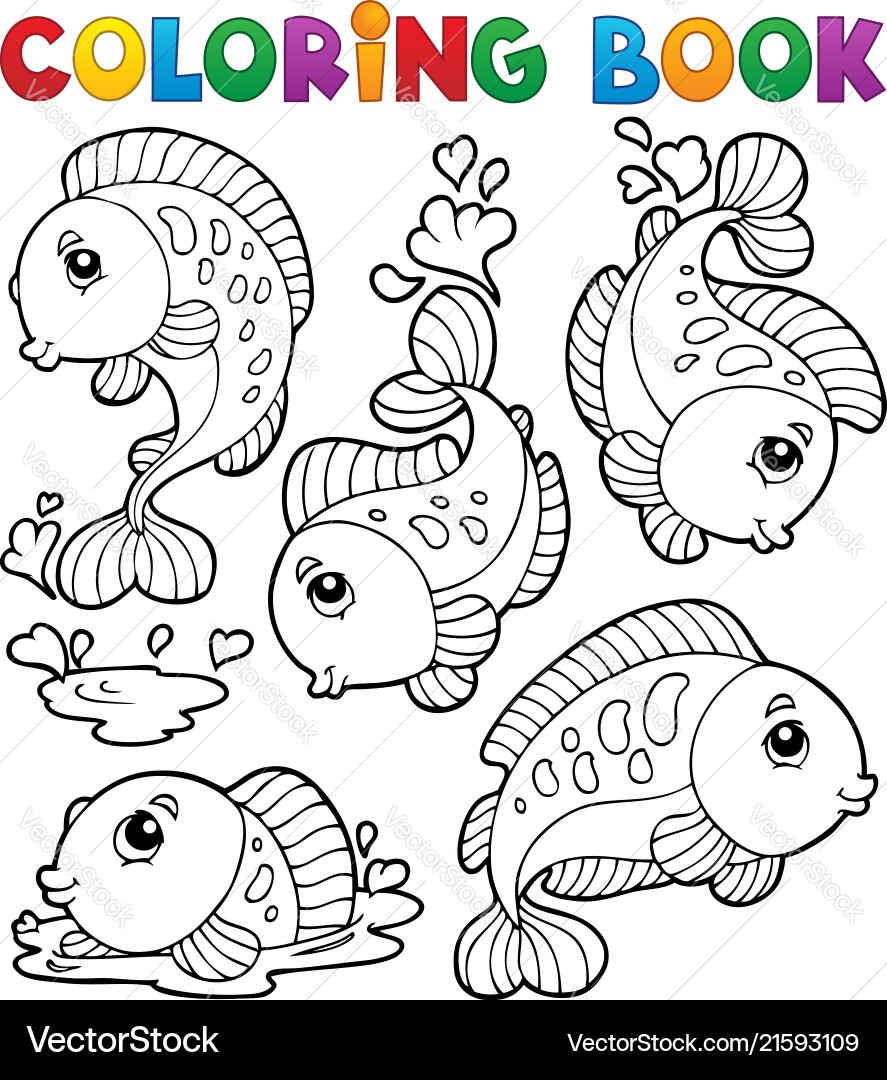 Coloring book with fish theme 1 Royalty Free Vector Image