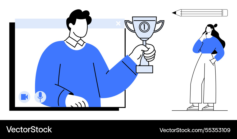 Digital achievement celebration video call trophy Vector Image