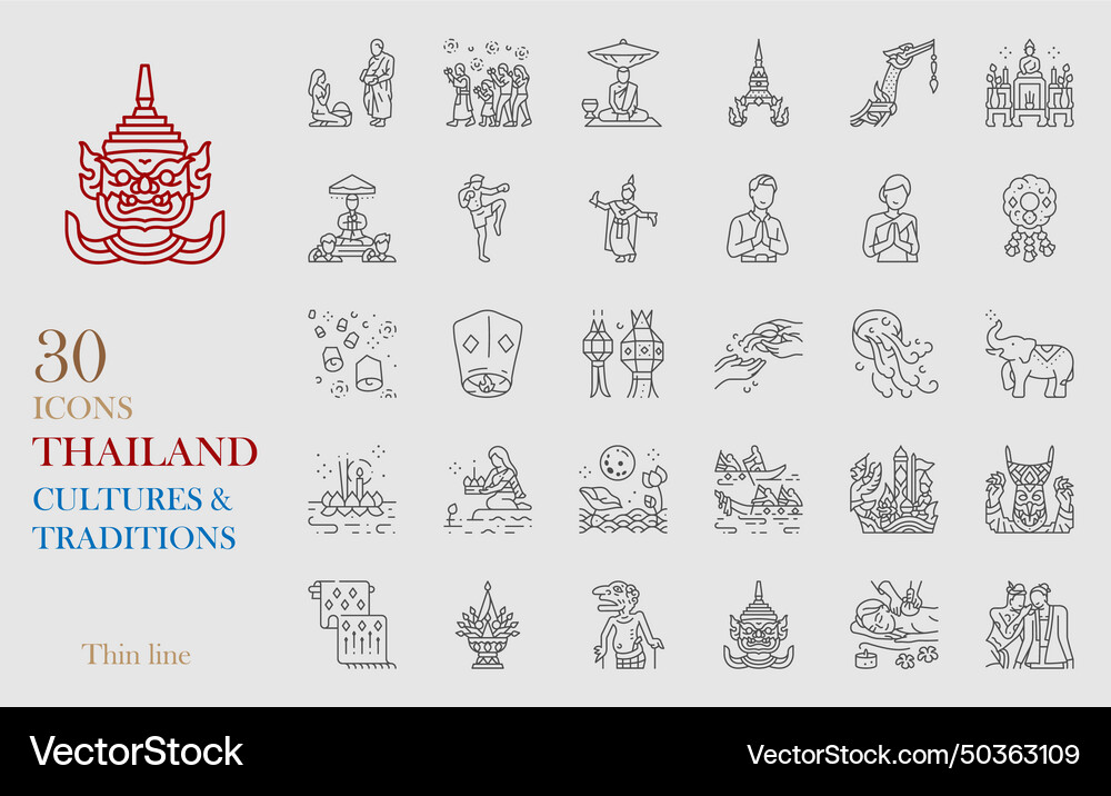 Thai tradition icon set thin line Royalty Free Vector Image