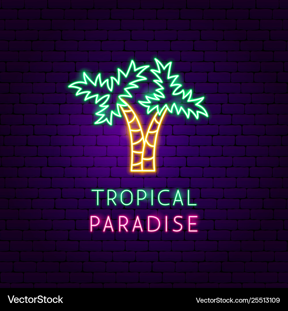 Tropical Neon Palm Label Royalty Free Vector Image