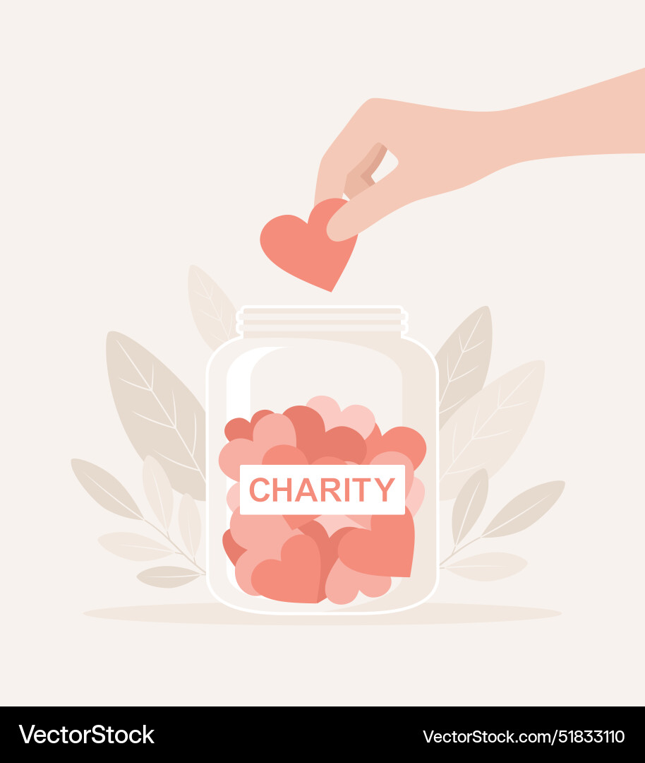 A hand throwing heart into charity jar Royalty Free Vector