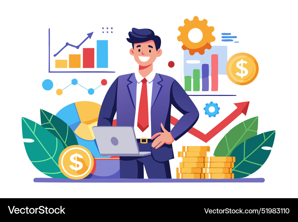 Confident sales professional with growth charts Vector Image