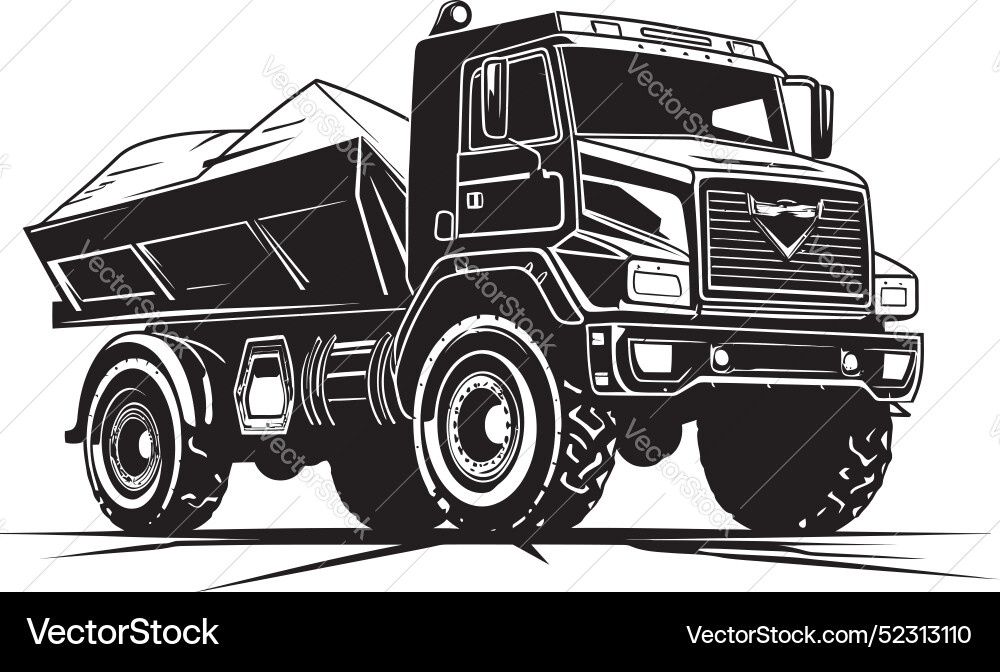 Dump truck dynamics black icon design Royalty Free Vector