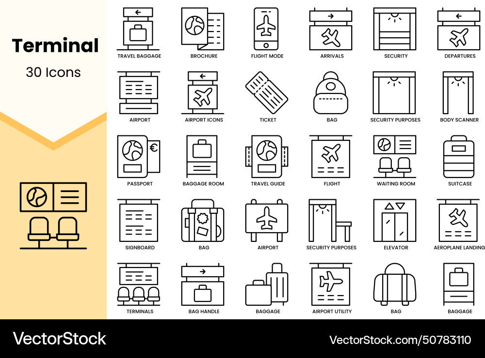 Set of terminal icons simple line art style Vector Image