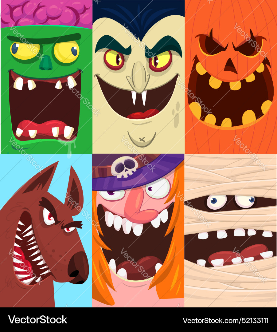 Halloween funny faces set of four characters Vector Image