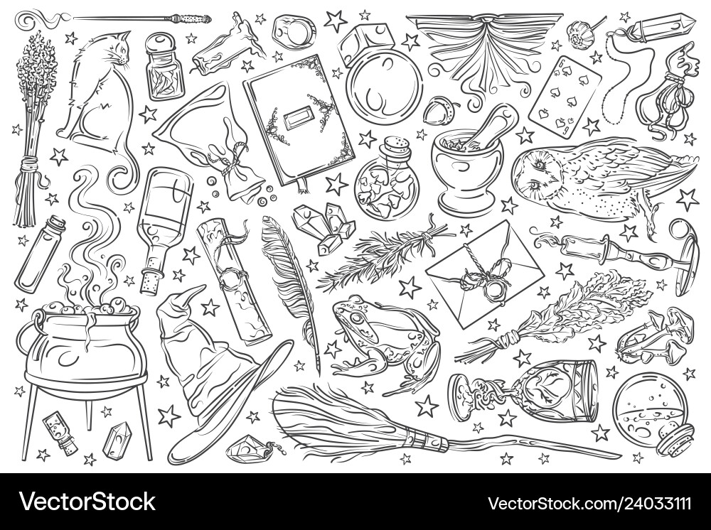 Hand drawn magic tools Royalty Free Vector Image