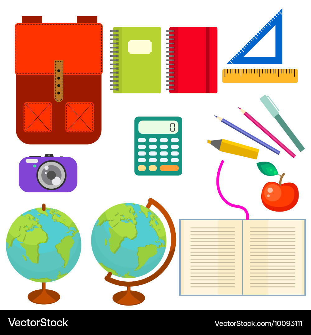 School supplies clip art objects Royalty Free Vector Image
