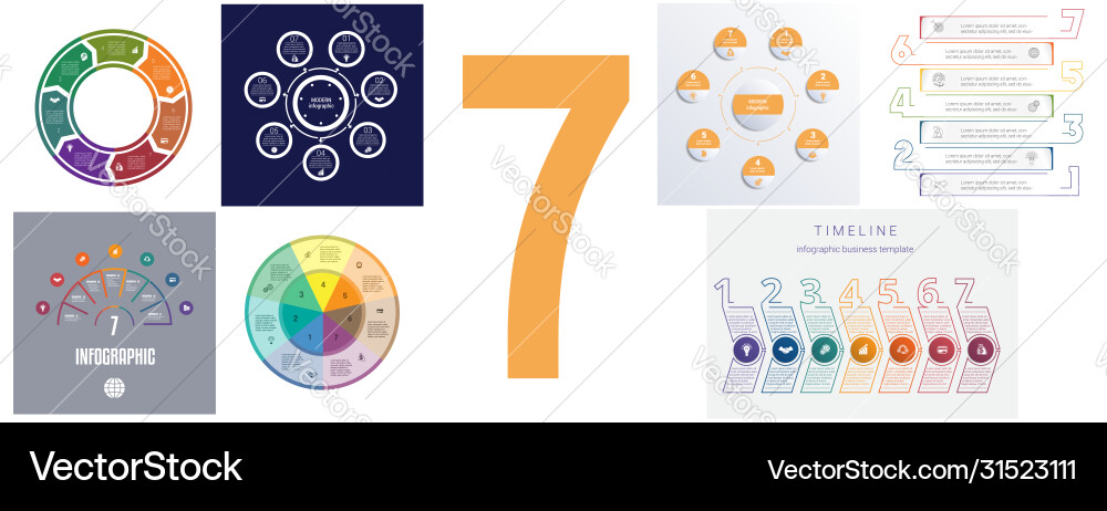 Seven templates for modern infographic 7 positions