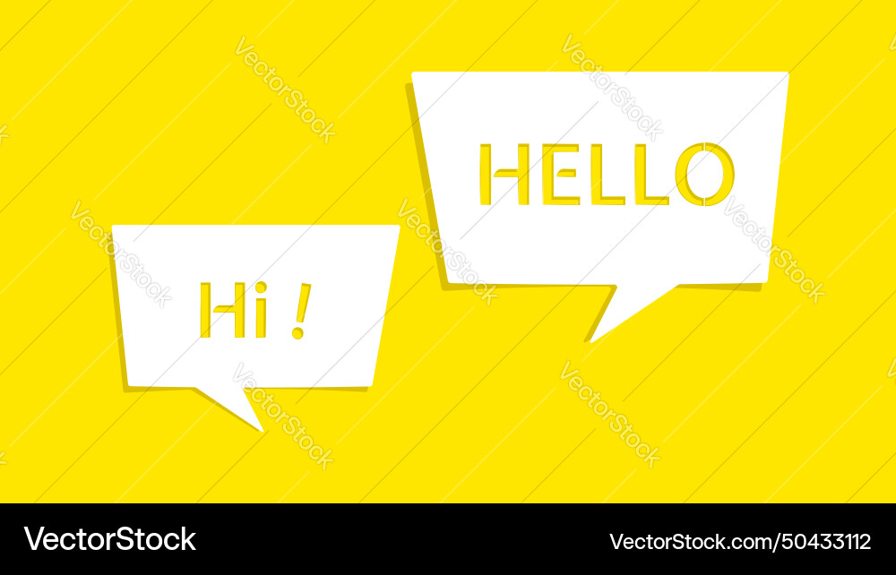Hello message on cutout white paper speech bubble Vector Image