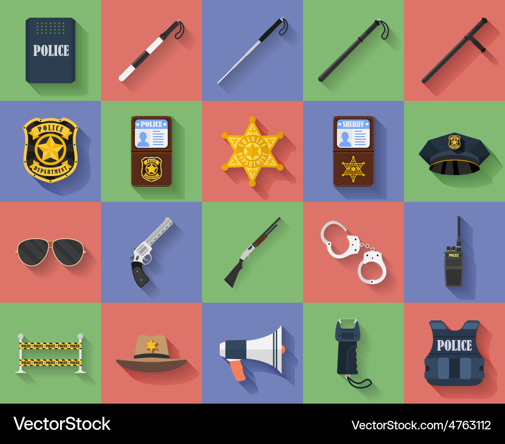Polizei-Regime und Ausrüstung Icon Set Lizenzfreier Vektor