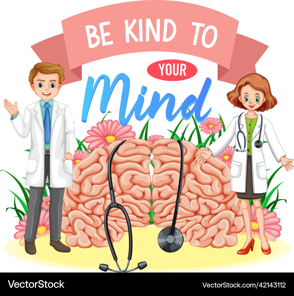 Poster design with doctors and human brain Vector Image