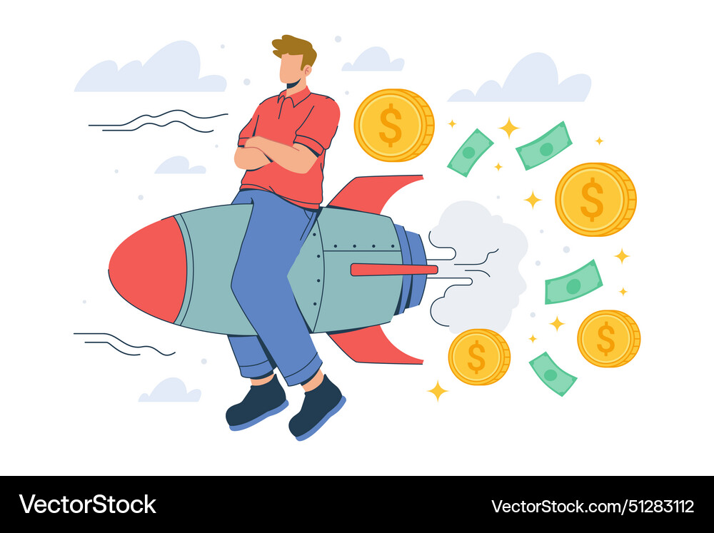 Successful man flies rocket make fortune Vector Image