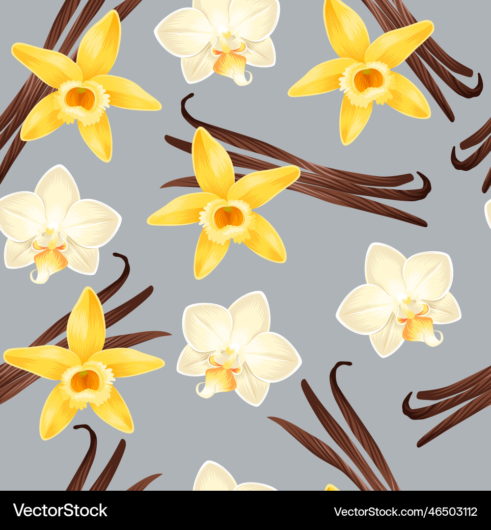 Vanilla Pods & Floral Pattern Royalty Free Vector Image