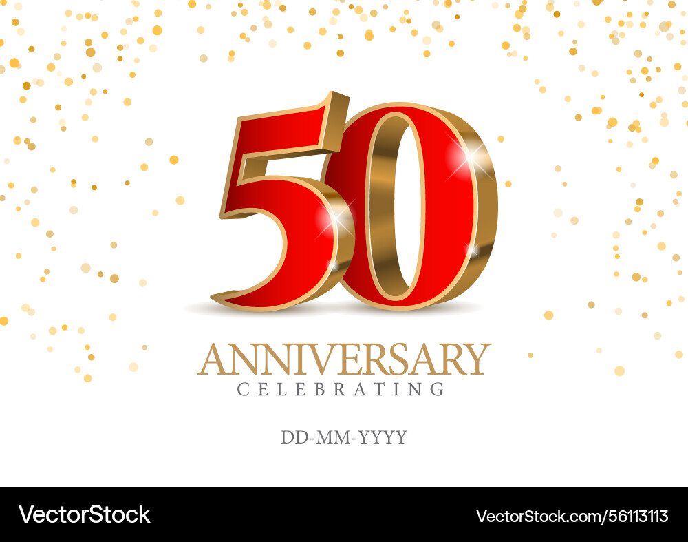Anniversary 50th Red Numbers - Celebration Vector Image