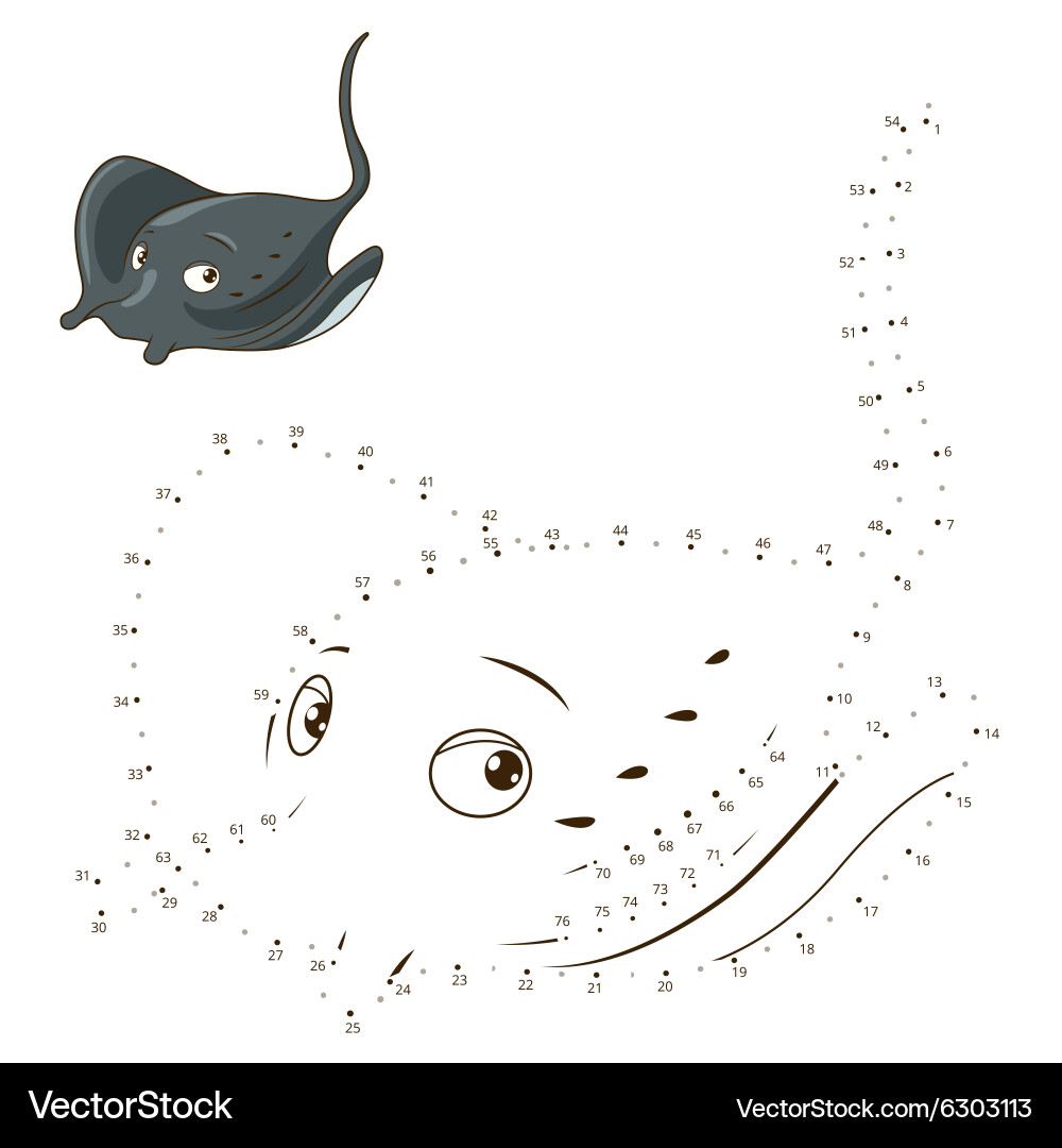 Connect the dots to draw game stingray Royalty Free Vector