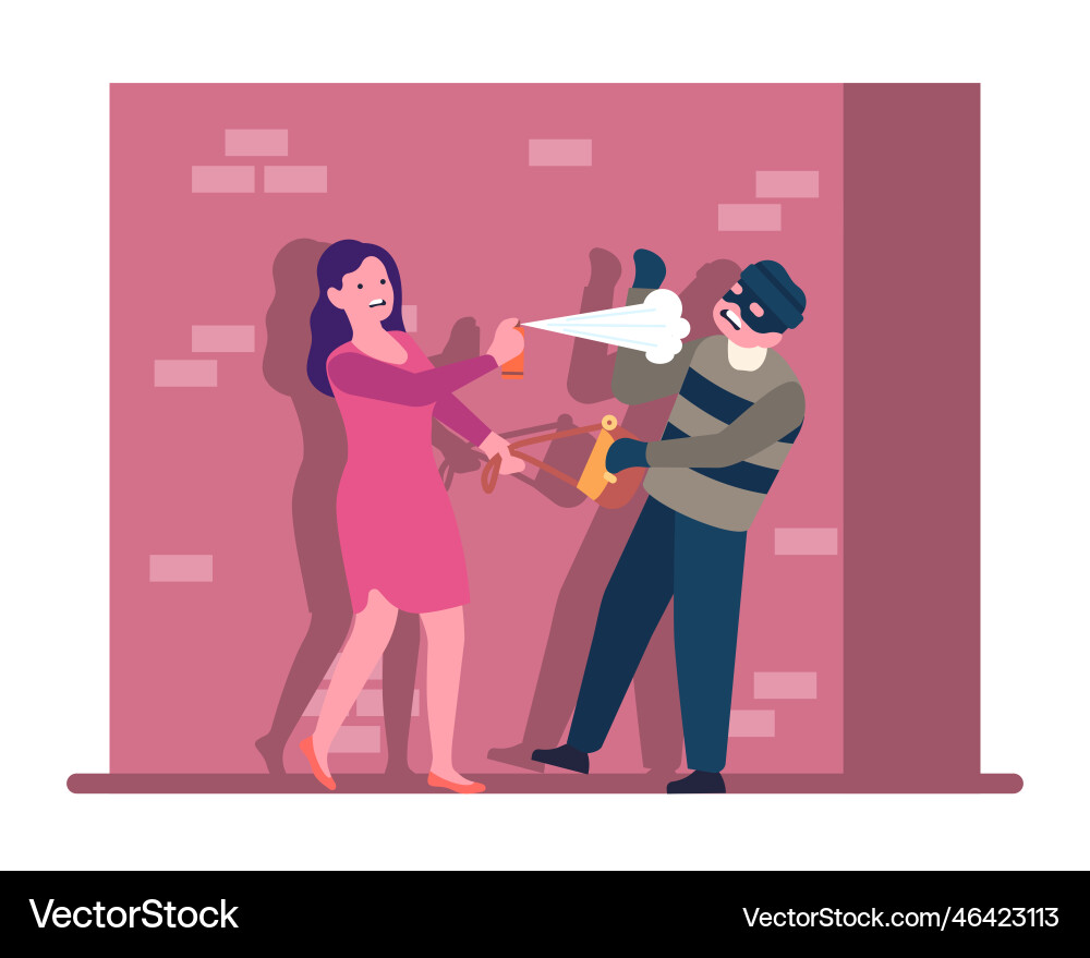 Woman Using Pepper Spray Against a Mugger Vector Image