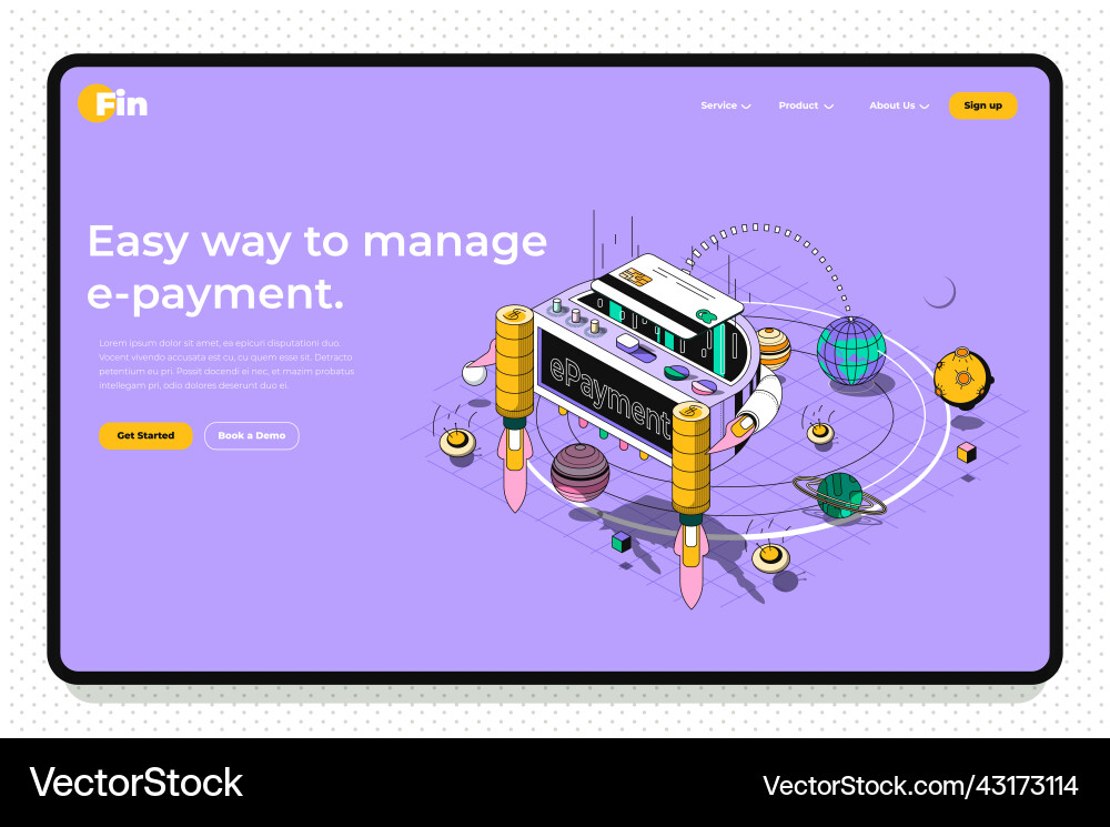 E-payment concept 3d isometric outline landing Vector Image