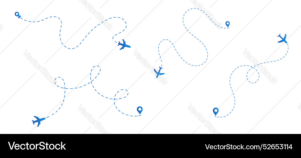 Flight path of the aircraft from point Royalty Free Vector