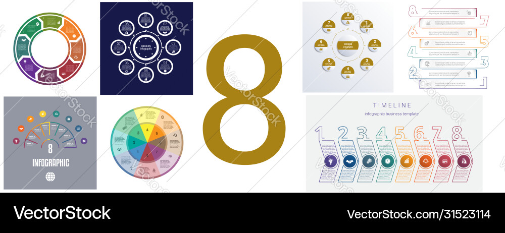 Seven templates for modern infographic 8 positions