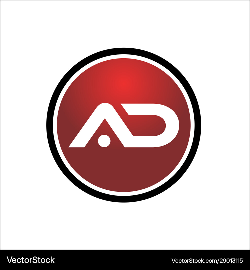 Ad initials rounded icon logo red and black Vector Image