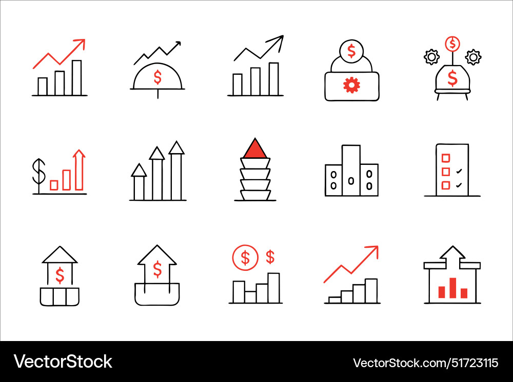 Capital growth editable stroke outline icon set Vector Image