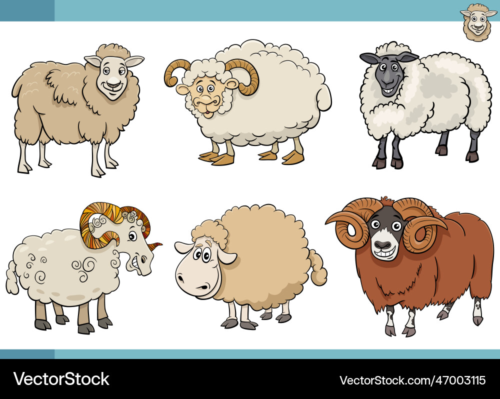 Cartoon sheep farm animals comic characters set Vector Image