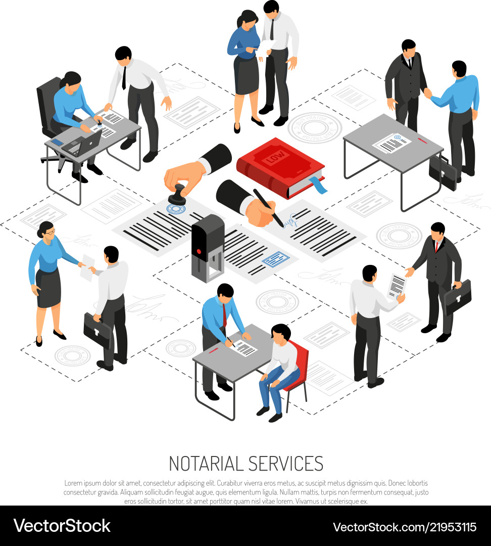 Notarial services isometric composition Royalty Free Vector
