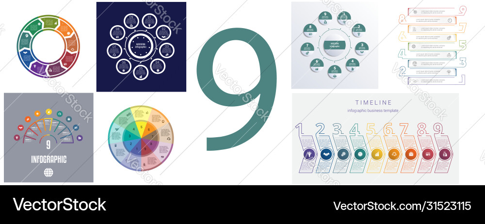 Seven templates for modern infographic 9 positions