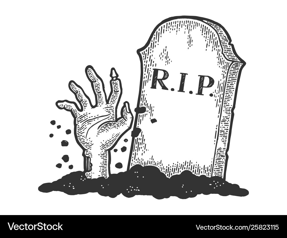 Zombie dead man hand out grave sketch Royalty Free Vector