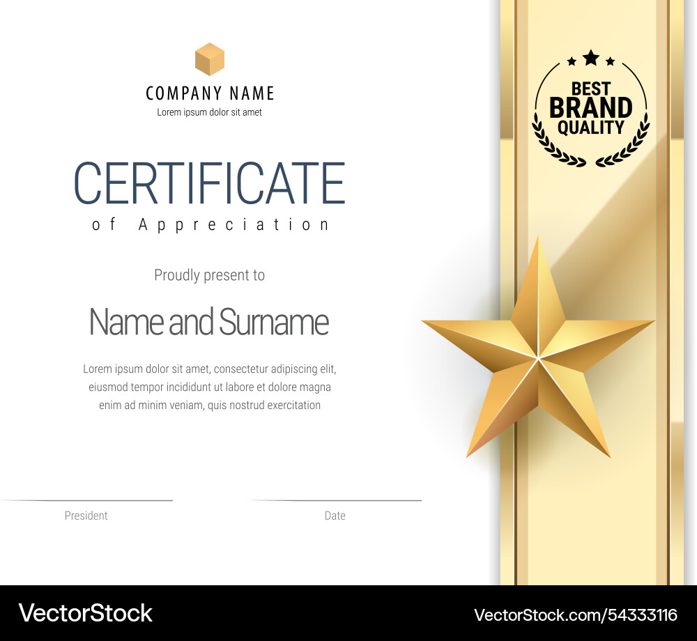 Award certificate with a gold star Royalty Free Vector Image