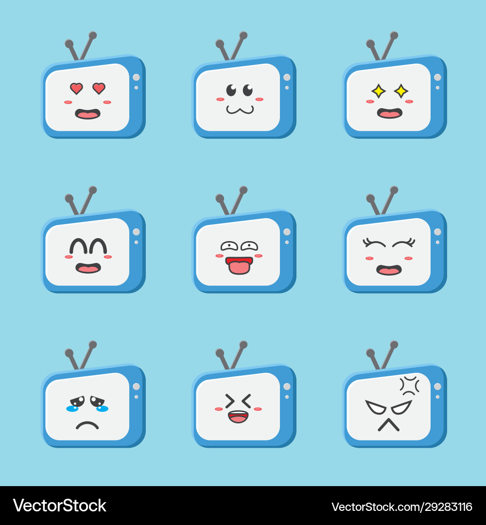 Cute television mascot with various Royalty Free Vector