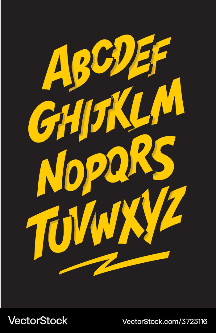 Graffiti comics style font alphabet Royalty Free Vector