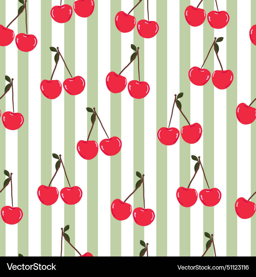 Green and white stripe pattern cherries Royalty Free Vector