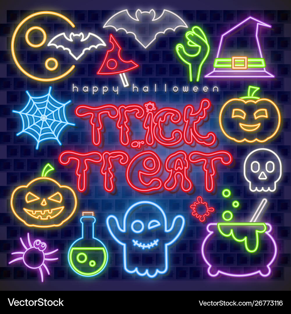 Halloween neon sign collection Royalty Free Vector Image