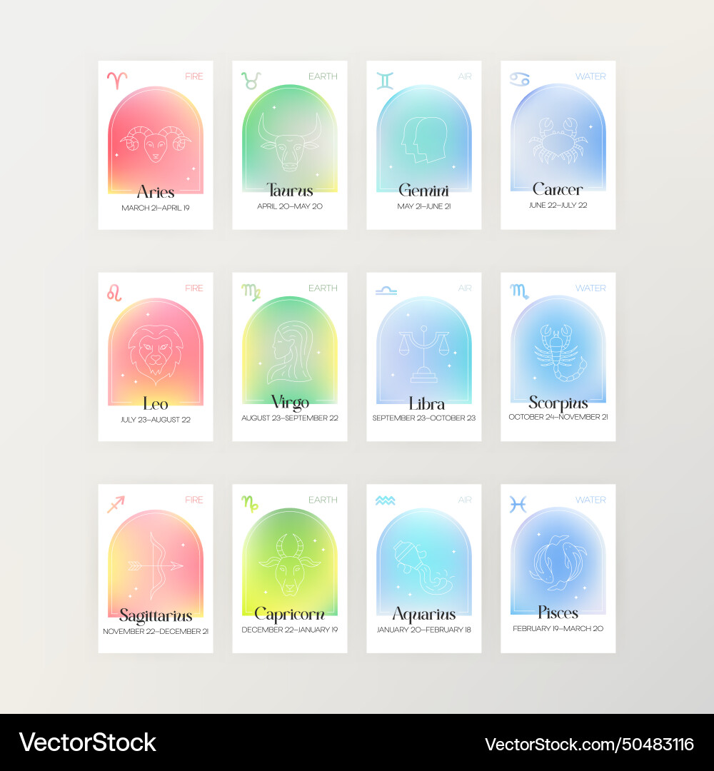 Horoscope gradient zodiac signs Royalty Free Vector Image