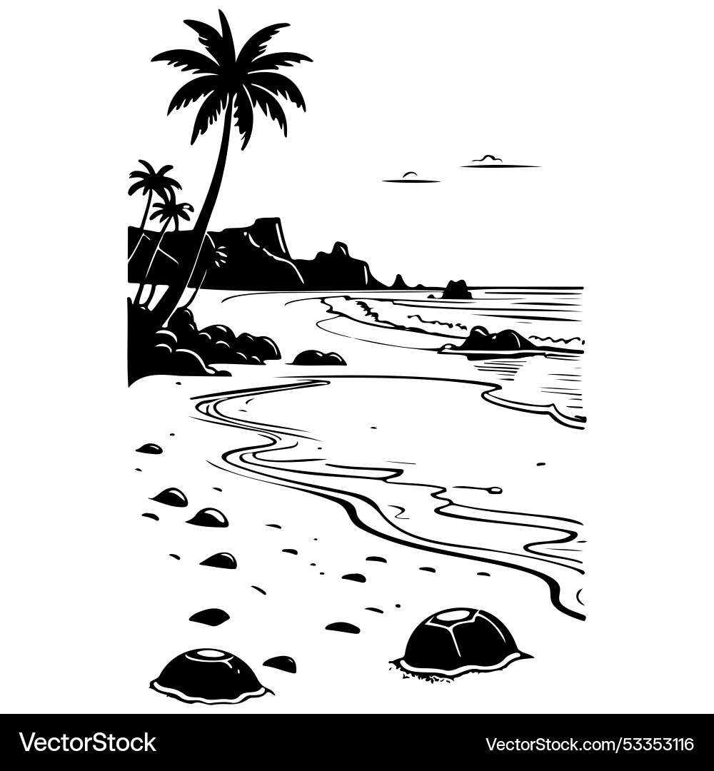 Isolated cartoon beach ink hand drawn line Vector Image