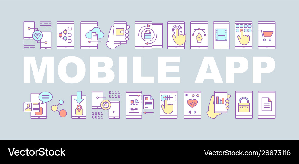 Mobile app word concepts banner Royalty Free Vector Image