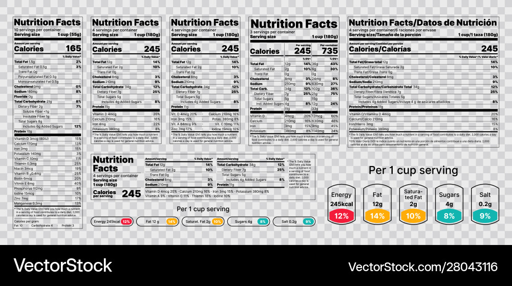 Nutrition Facts Labels - Food Data Royalty Free Vector Image