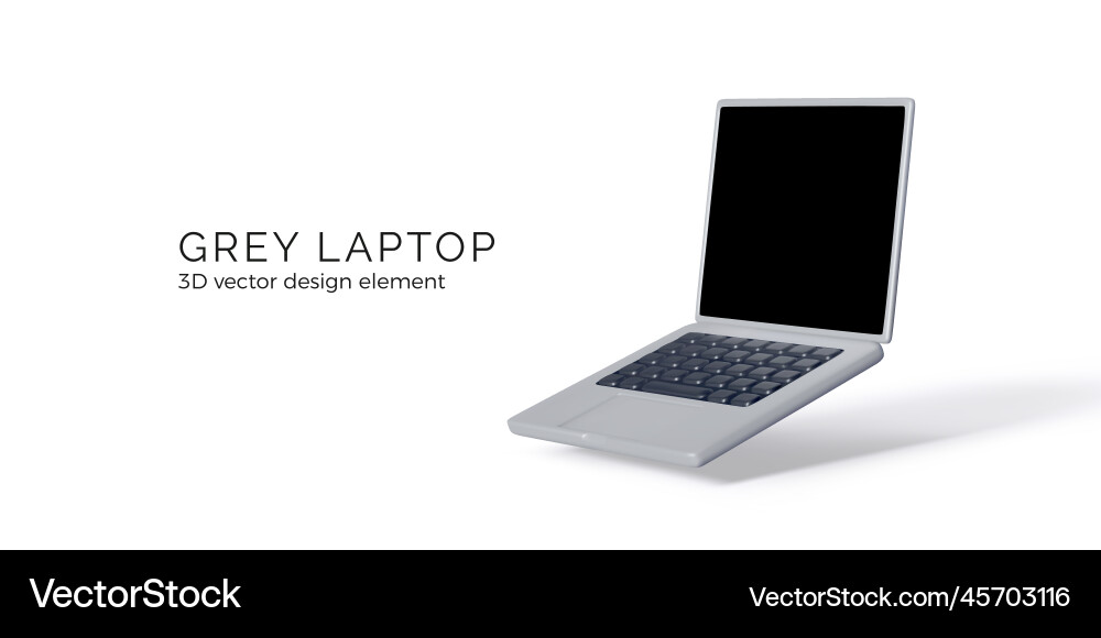 Opened silver laptop mock up with black keyboard Vector Image