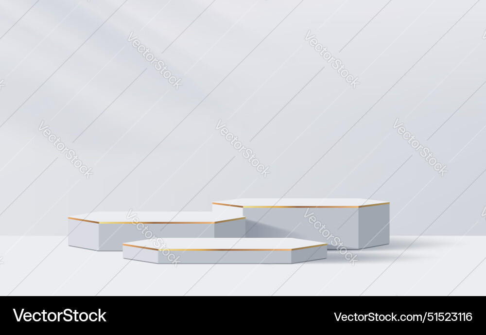 White 3d podium stage with golden frame borders Vector Image