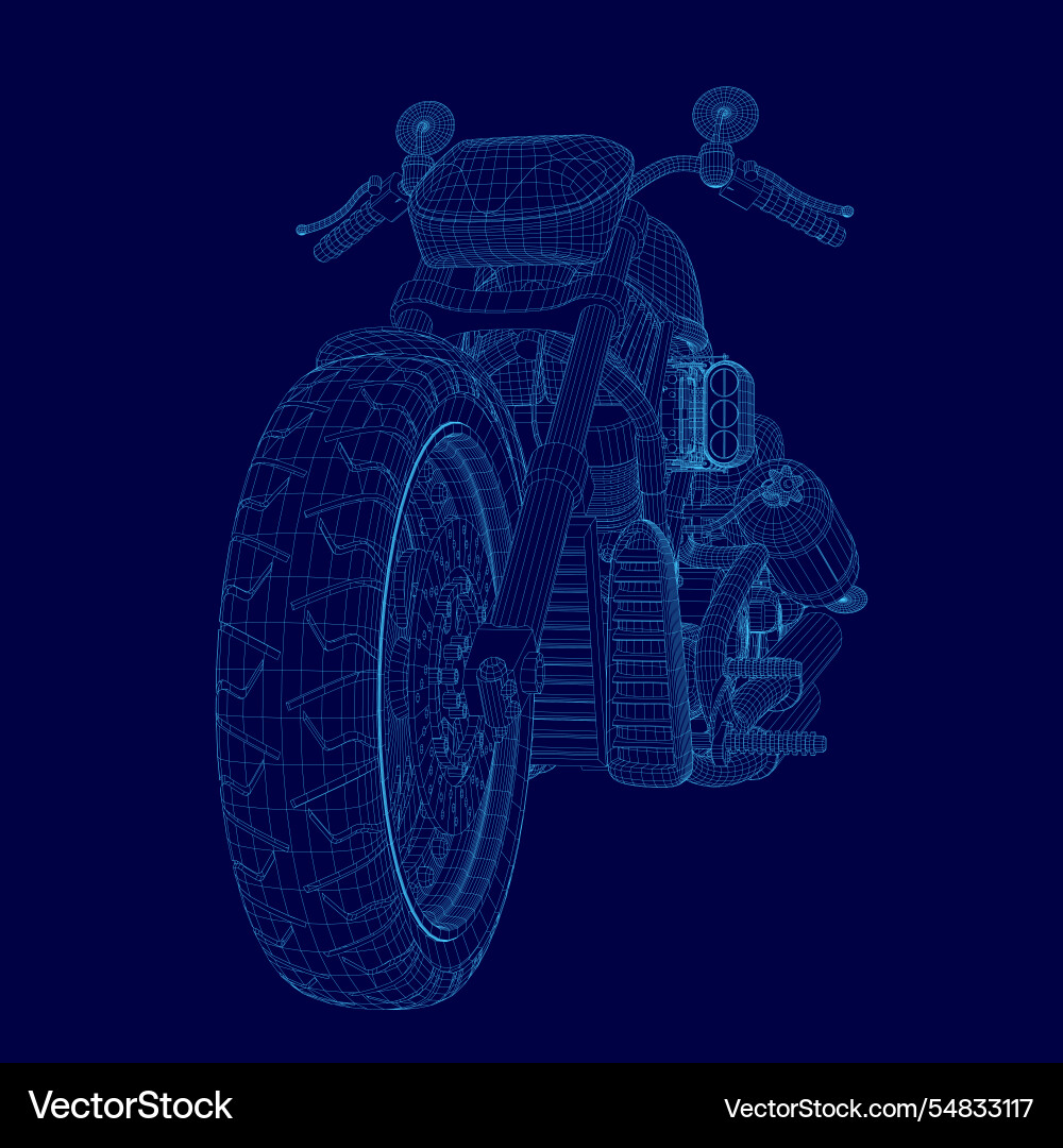 Blue wireframe motorcycle with a frame Royalty Free Vector