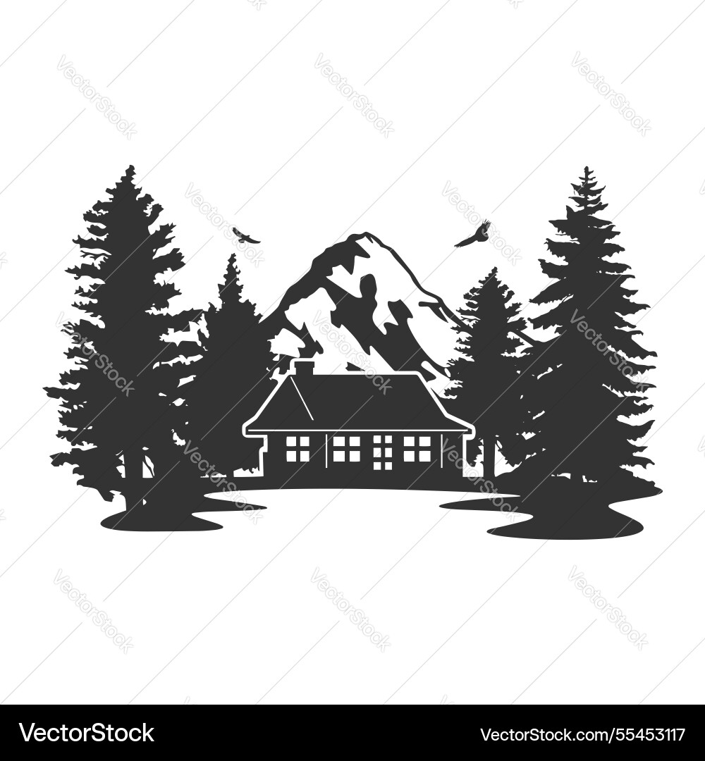 Cottage clip art design scene Royalty Free Vector Image