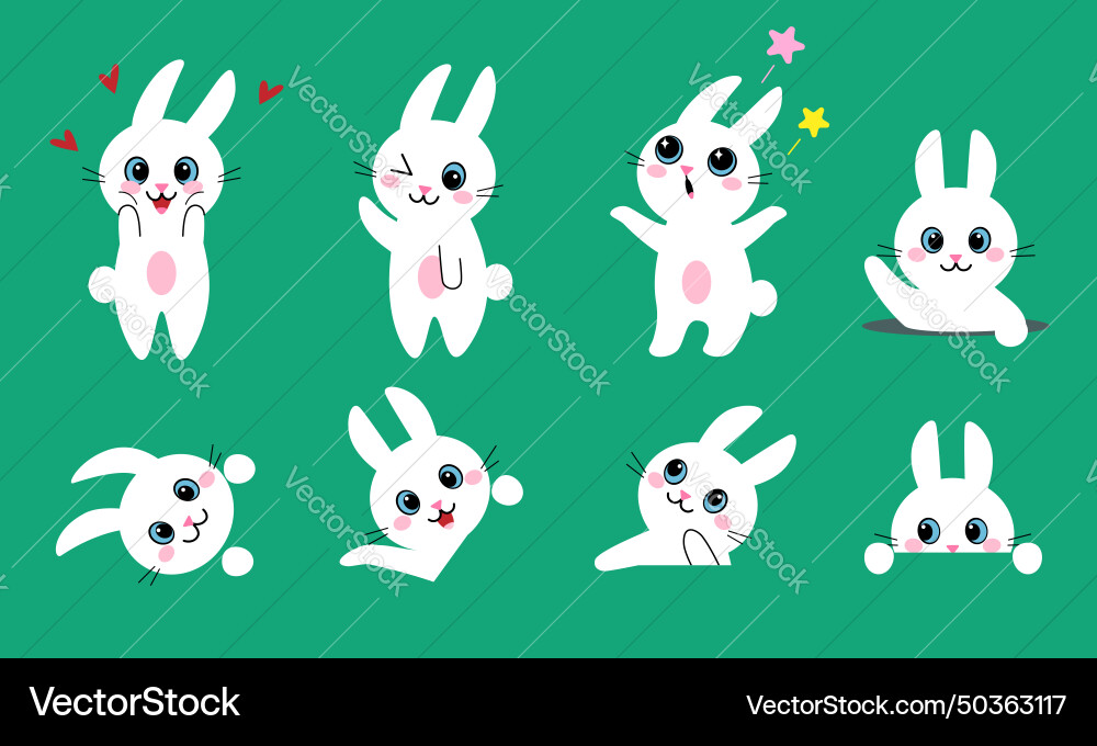 Cute white bunny character design Royalty Free Vector Image