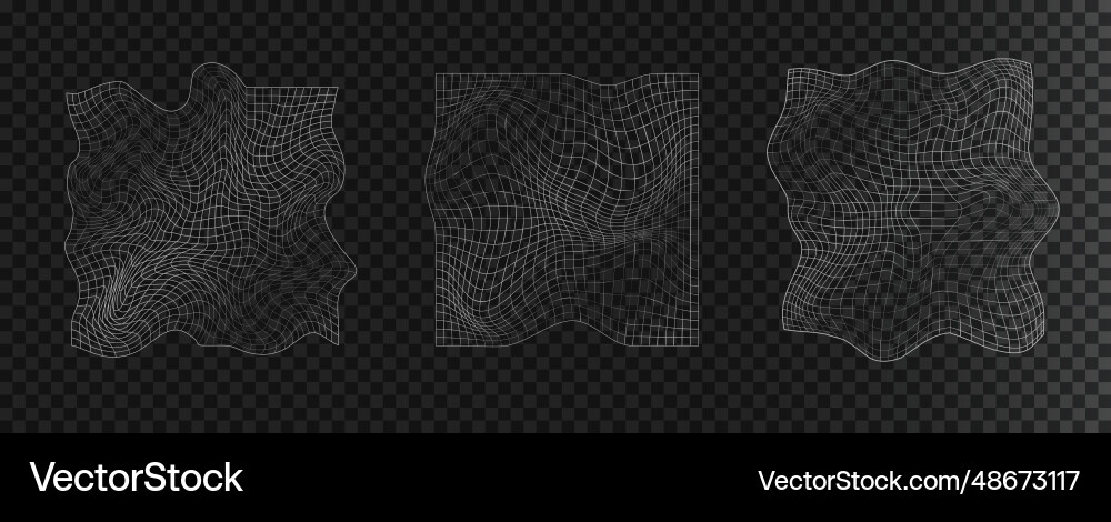 Distorted grid shapes isolated retrofuturistic Vector Image