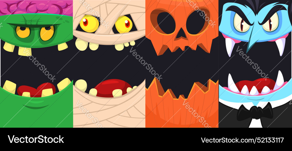 Halloween funny faces set of four characters Vector Image