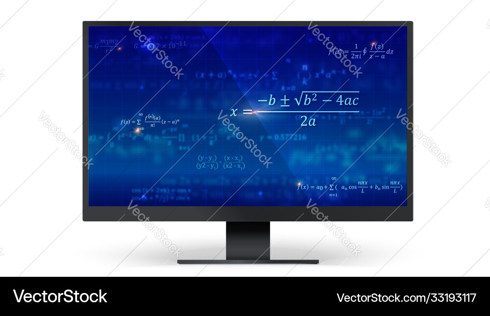 Mathematical formulas on blue screen monitor Vector Image